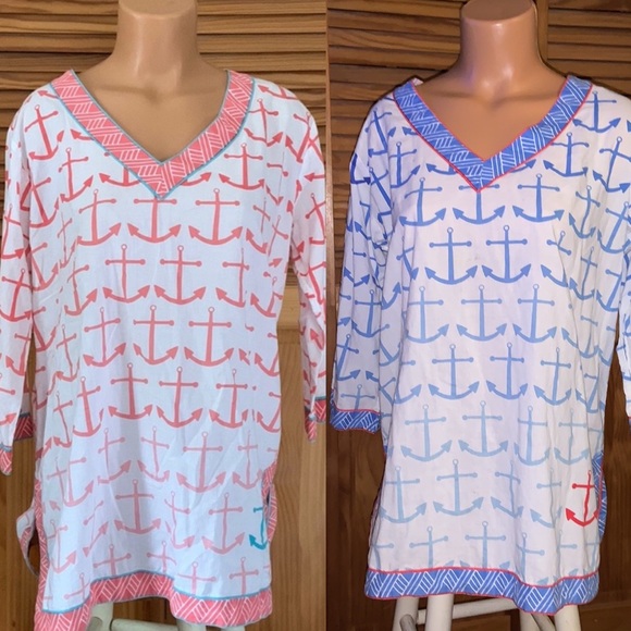 ecoaccents | Tops | Ecoaccents Beach Tunic Nautical Anchors Peach And ...